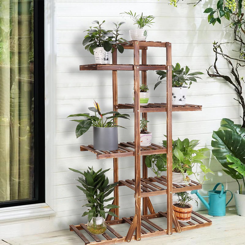 WOODJOYS 6 Tier Carbonized Wooden Plant Stand – Perfect for Indoor ...