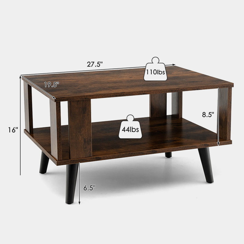 COSIC Retro Mid-Century Coffee Table - Open Shelf Design